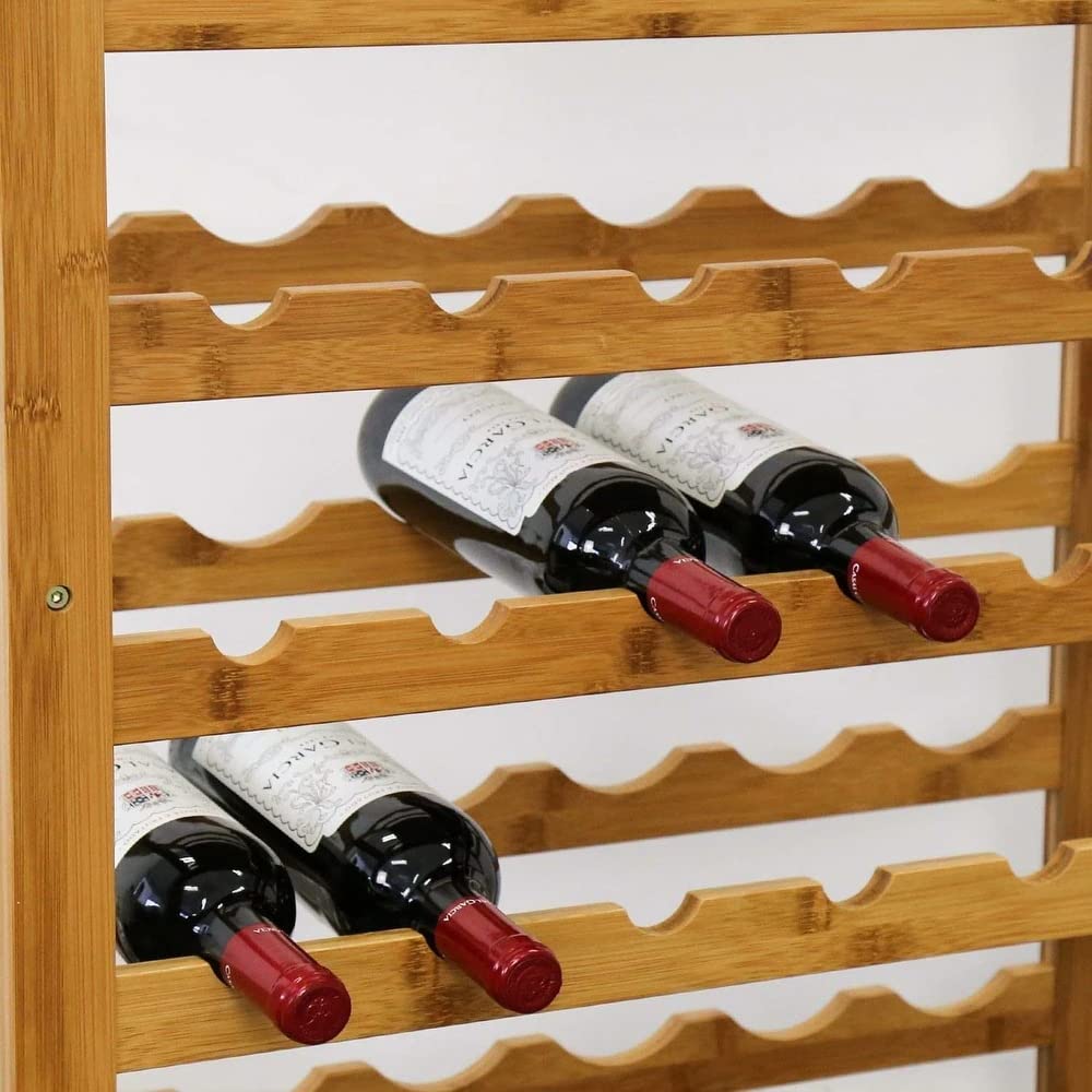 J-SUN-7 7-Tiers Bamboo Freestanding Wine Racks - Storage Shelves for Display 28 Bottles of Wine Containers