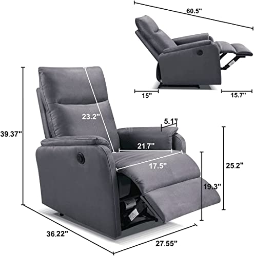 FANYHOME Electric Power USB,Fabric Single Sofa, Home Theater Seating with Recliner Function,Ergonomic Lounge Chair for Small Room 35.4" D x 30" W x 39.8" H, Grey