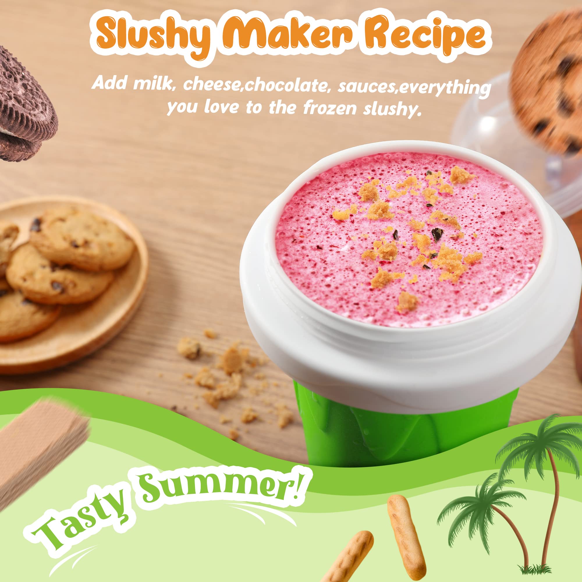 Tgosomt Slushy Cup, Frozen Magic Slushie Maker Cup Squeeze, Cool Fun Stuff Things Gadgets (Green)