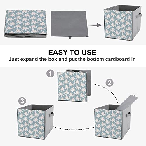 Octopus PU Leather Collapsible Storage Bins Canvas Cube Organizer Basket with Handles