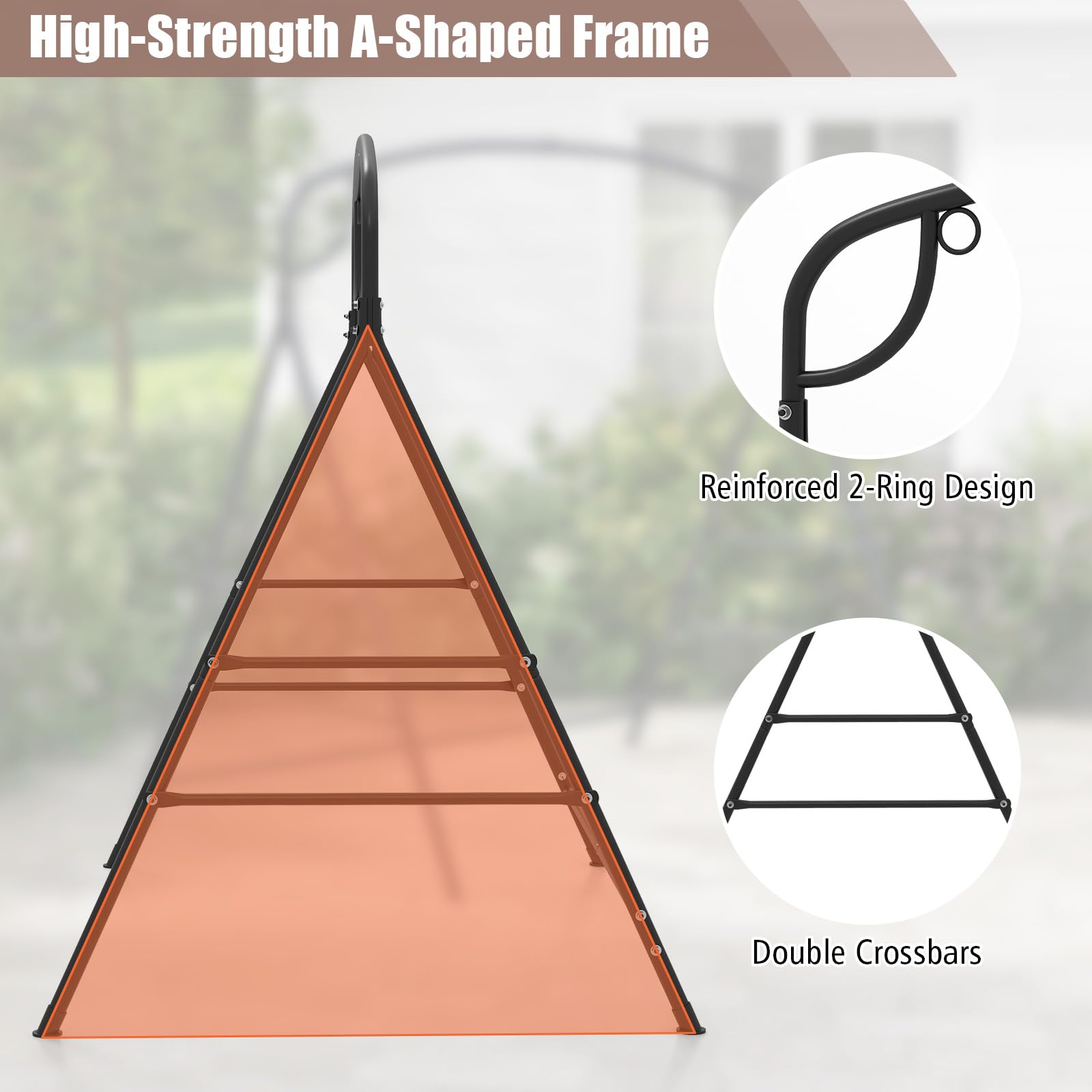 Tangkula Metal Swing Frame, Porch Swing Stand with Extra Side Bars, Heavy Duty Swing Frame Outdoor for Swing, Hammock, A-Frame Swing Stand Frame Outdoor for Lawn, Garden, Backyard