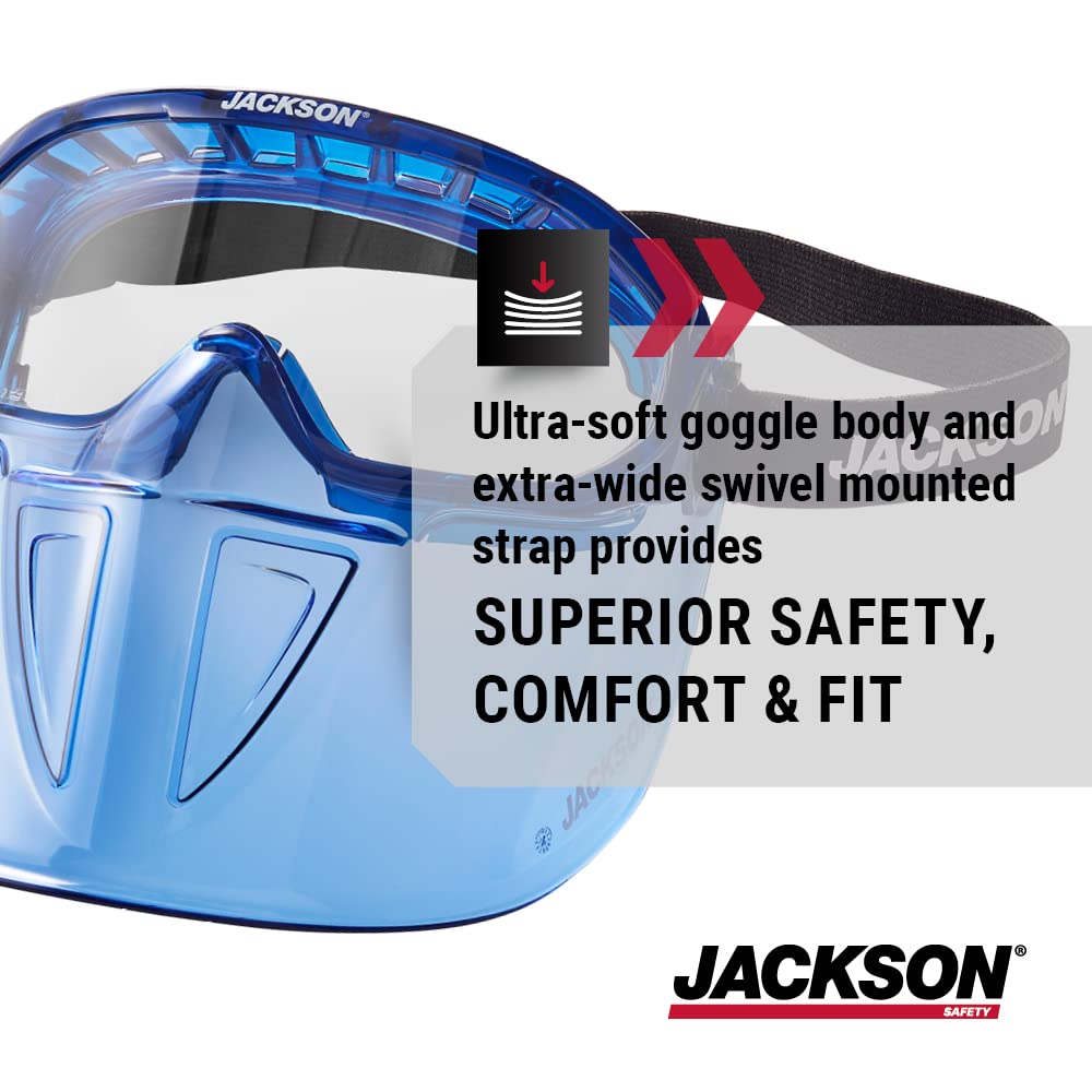 Jackson Safety GPL500 Premium Goggle with Detachable Face Shield - Anti-Fog Coating - Clear Lens β Blue - 21000