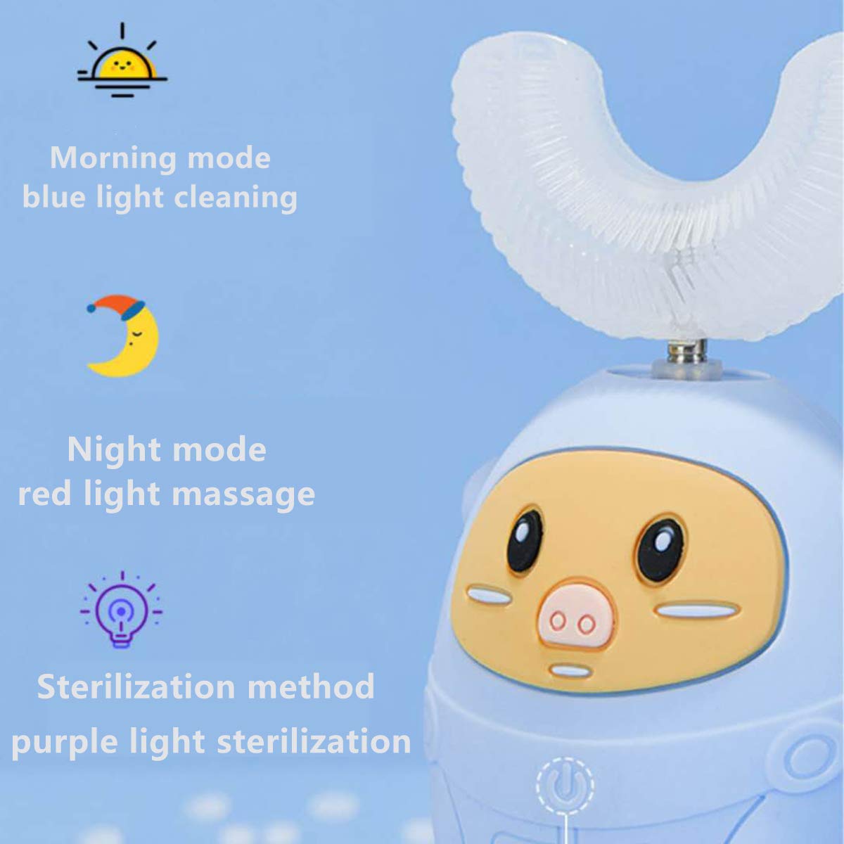 Kid Toothbrush U Shaped Electric Toothbrush for Kids 360° Automatic Toothbrush 3 Clean Modes,IPX7 Waterproof,Automatic Toothbrush for Kids 2-8