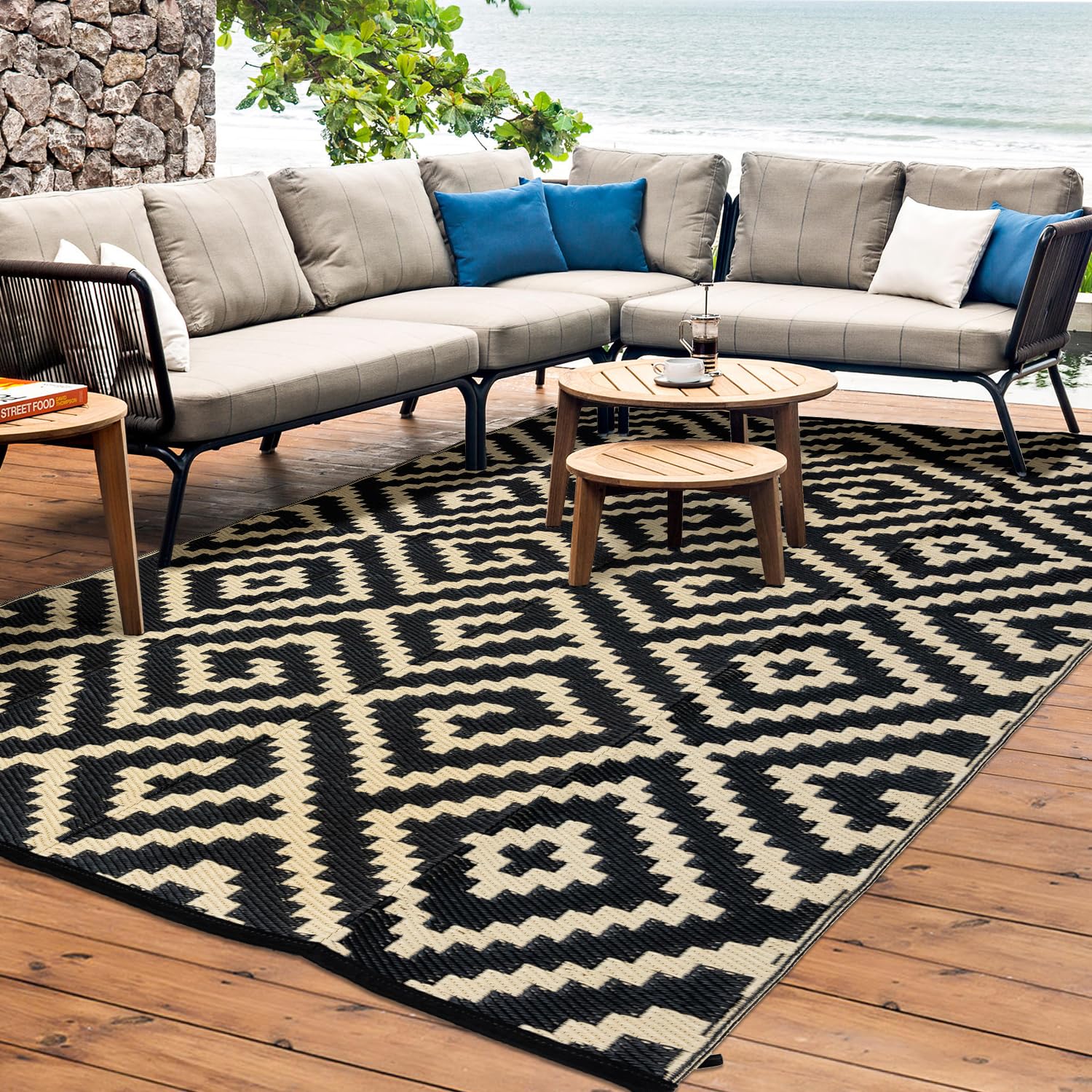 Reeple Reversible Mats, Outdoor Patio Rugs, Plastic Straw Rug, Modern Area Rug, Floor Mat for Outdoors, RV, Patio, Backyard, Deck, Picnic, Beach, Trailer, Camping-Rectangle, 9' x 12, Green