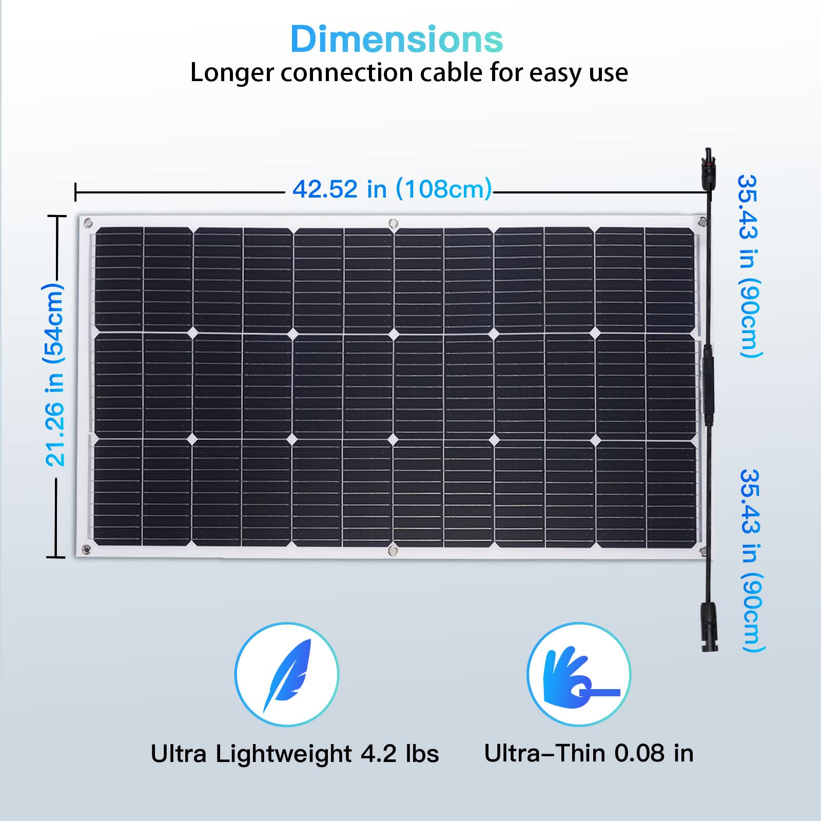 Flexible Solar Panel 100W/12V, Monocrystalline Solar Panels, 23% High Convert, IP68 Waterproof and Lightweight Off-Grid Solar Power System Charger for Marine Camping RV Cabin Van Car Uneven Surfaces
