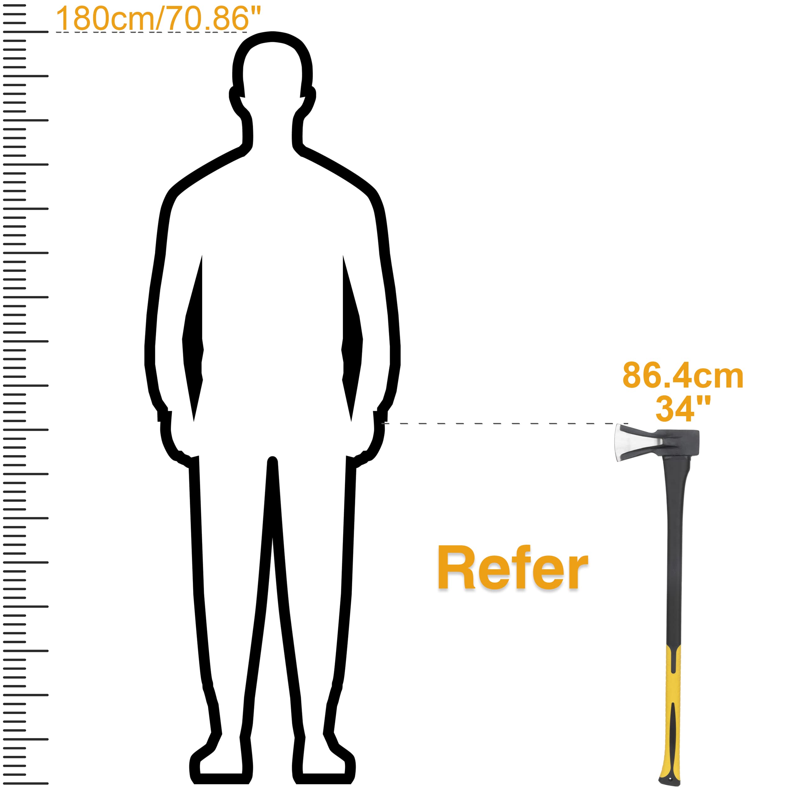 KURUI Wood Splitting Axe and Hatchet Set, 15β Camping Hatchet & 34β Chopping Axe for Cutting and Felling, Long Handle Splitter Axe with Shock-Absorbent Fiber Glass Anti-Slip Handle and Blade Sheath