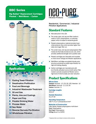 Neo-Pure BB150-PH50 Big Bubba 50 Micron Pleated Filter Cartridge Compatible with Watts BBC-150-P50 Big Bubba BBH-150 housing