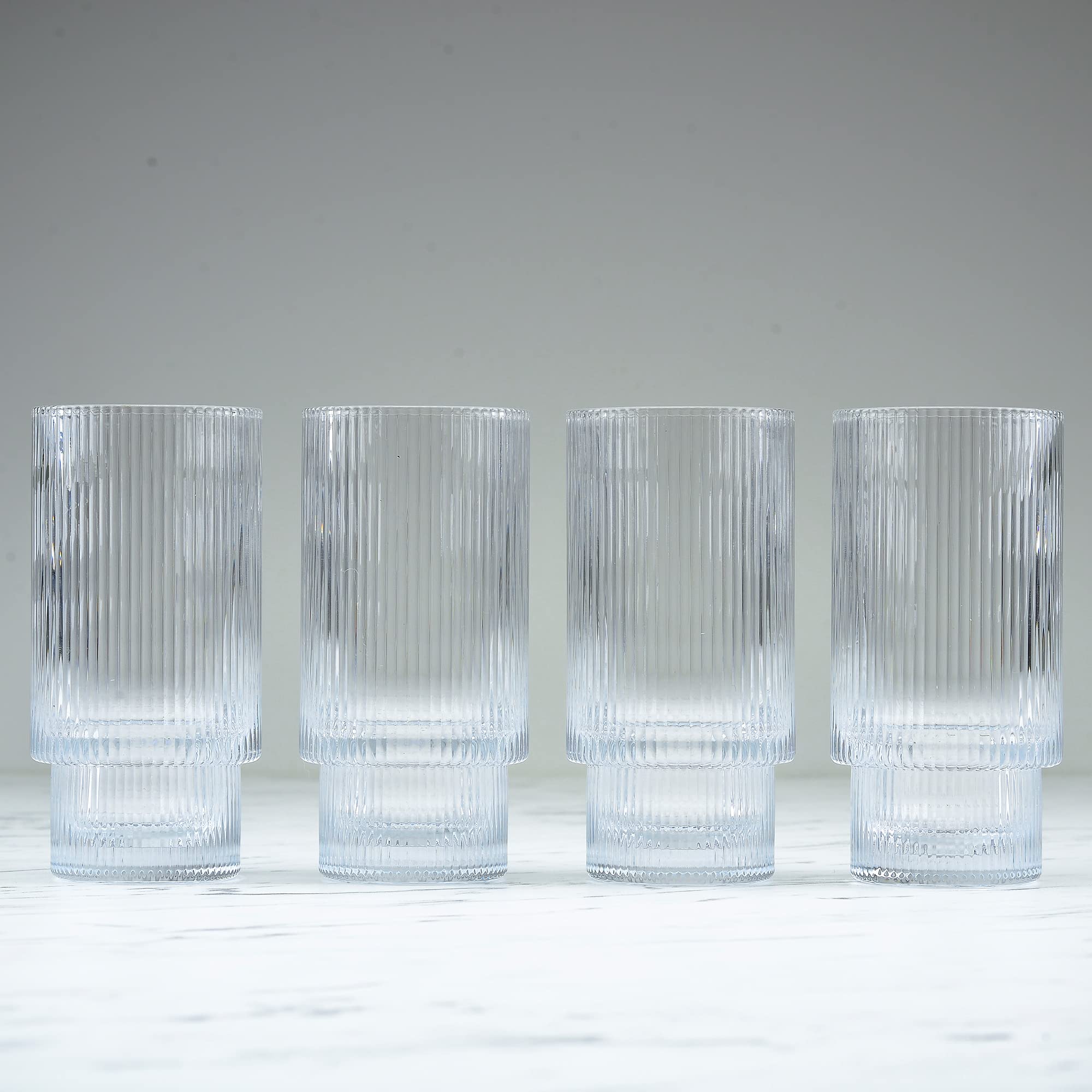 Greenline Goods Ripple Drinking Glasses - 12 oz Modern Kitchen Glassware Set Unique Vintage Cups For Weddings, Cocktails Or Modern Bar - Set of 4