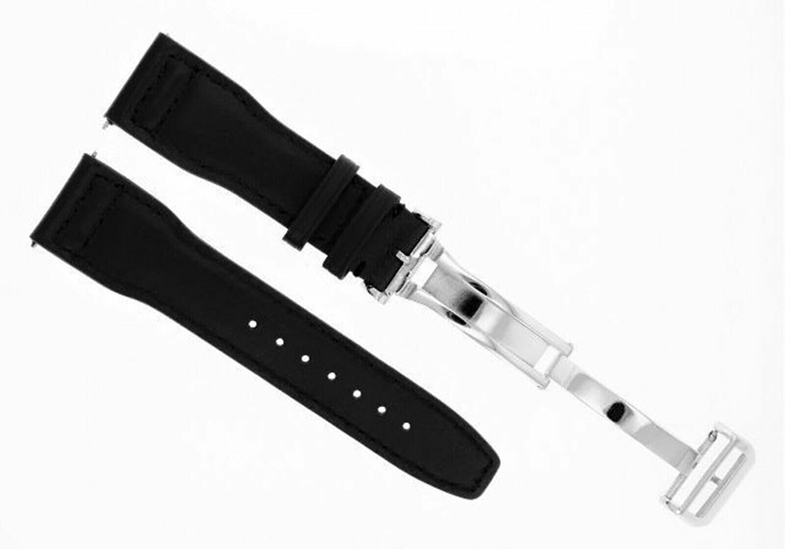 Ewatchparts 22MM LEATHER WATCH STRAP BAND DEPLOYMENT CLASP FOR IWC PILOT TOP GUN BLACK SHINY