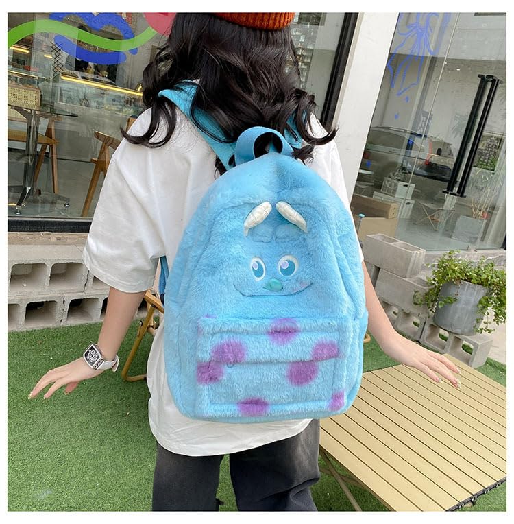 HOKMAH Kawaii Fuzzy Backpack Daypack, Cute Y2K Fluffy Animals Design Chic Cartoon Furry Daypack Bookbag Daily Use Shoulder Bag (blue)