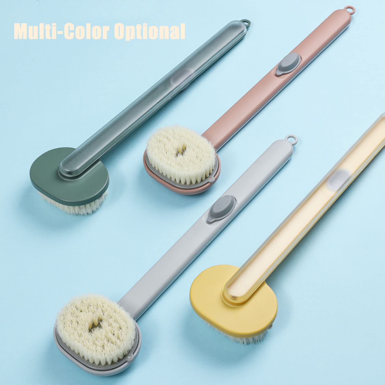 Long Handle Bath Brush with Soap Dispenser, Shower Massage Scrubber Storable Body Wash, Massage Cleaning Brush Back Scrubber, Exfoliating Body Brush for Shower