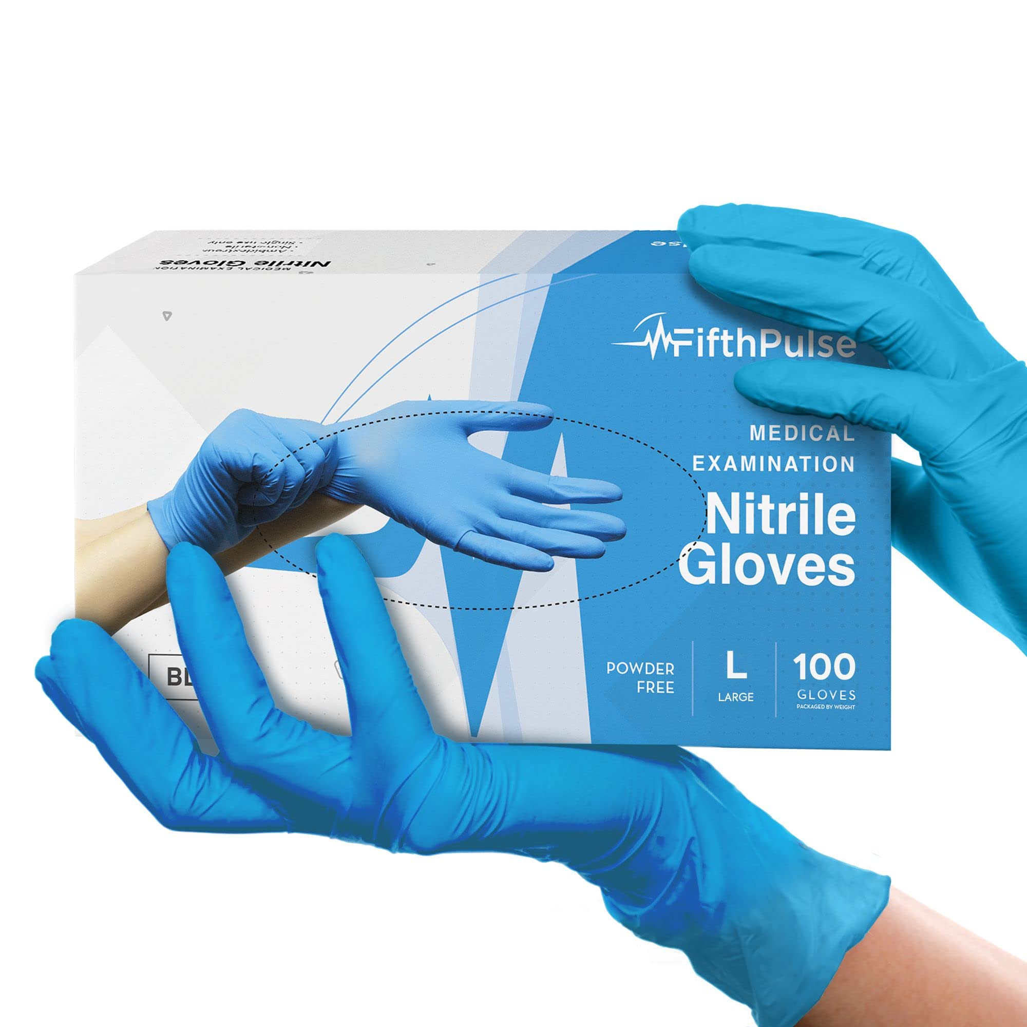 FifthPulse Blue Nitrile Medical Gloves Large, 100 Count - Surgical Grade Latex Free Disposable Gloves Large Rubber Gloves (Guantes Desechables)