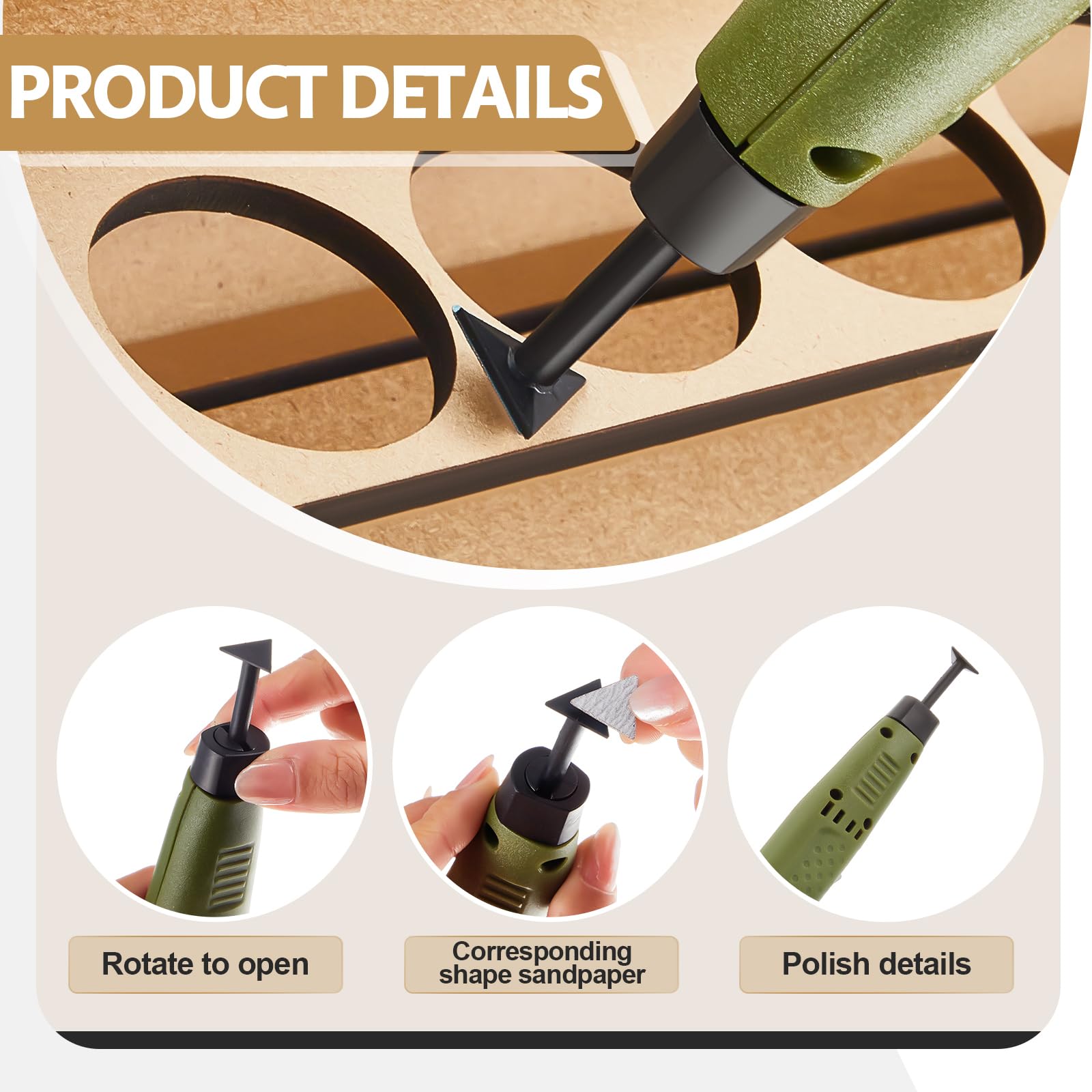 Threlaco 14 Pcs Micro Sander Mini Sander with 8 Shaped Grinding Heads 5 Sandpaper for Small Projects and Tight Spaces Pen Sander DIY Power Detail Sanders Sanding Pen Polishing Machine 100‑240V, Green