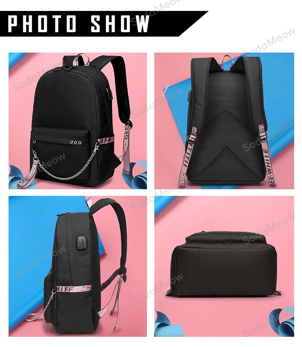 Genshin Impact Backpack Xiao Klee Rucksack Hu Tao Venti Bag with USB Charging Port, Free Keychain (G)