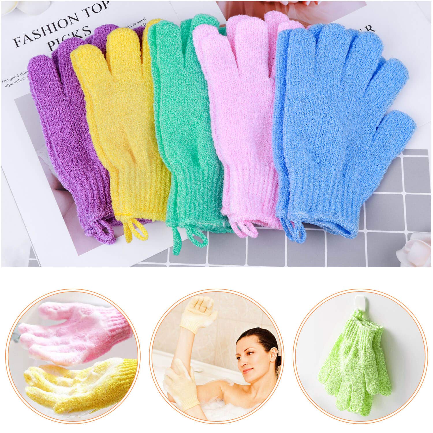 Exfoliating Gloves, Anezus 12 Pairs Scrub Gloves Exfoliating Shower Bath Scrub Gloves Bulk for Shower, Bath and Body Scrub Exfoliator (12 Colors)