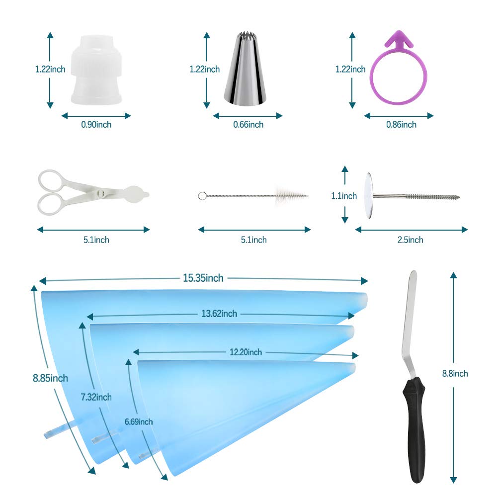 Kasmoire 70 Pcs Cake&Cupcake Decorating Supplies Tips kit-48 Numbered Piping Tips & 6 Reusable Pastry bag with Pattern Chart - Flower Nail, Icing Spatula,Cleaning Brush, 6 Couplers & Icing Bag Ties