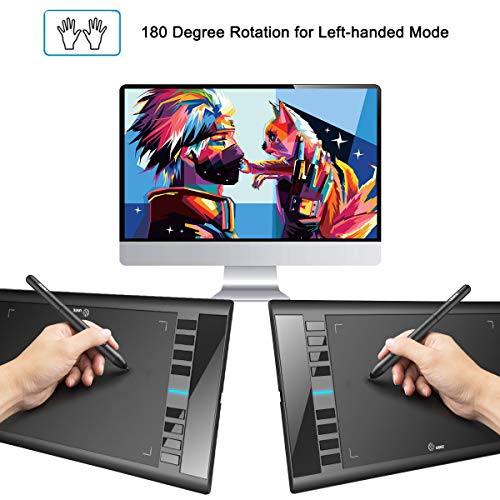 UGEE M708 10 x 6 inch Large Drawing Tablet with 8 Hot Keys, Passive Stylus of 8192 Levels Pressure, Graphics Tablet for Paint, Design, Art Creation Sketch