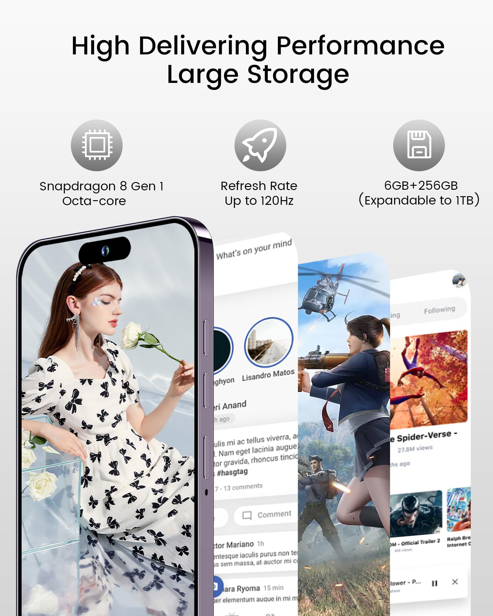 ExAchat A14 Pro Max 5G Phone Unlocked, Android 13 Phone Unlocked 6GB+128GB 6.82" FHD+ Display 120HzD 64MP Camera 6800mAh Dual SIM 5G Smartphone GPS/Fingerprint/Face ID (Black)