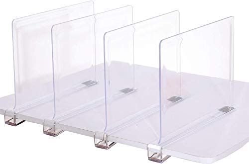 HANI Simpeople 4 PCS Clear Acrylic Shelf Divider, Adjustable Closet Organizer for Bedroom, Bathroom Kitchen Shelving Storage Shelf Shoe Organizer Book Shelf Organizer Purse Organizer Closet