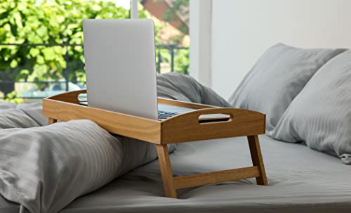 Trenda Breakfast-Trays, Bamboo Bed Table with Foldable Legs, Snack Desk for Sofa, Eating,Working