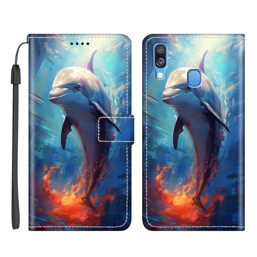 Elgzigok Wallet Case Suitable for Samsung Galaxy A40 with Dolphin-aa424 Pattern TPU Multiple Card Slots Protective Case with Magnetic Buckle