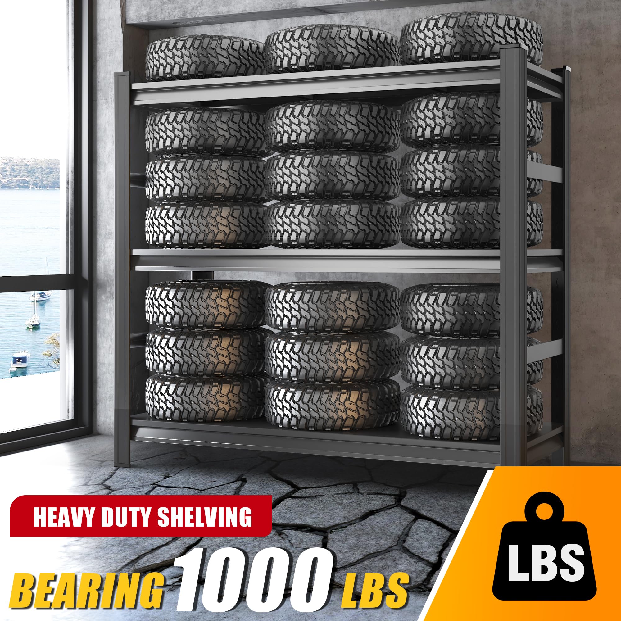 PRESTELION 36" H Garage Shelving Unit-Adjustable 3-Tier Easy Assembly Metal Storage Rack|1000 lbs Capacity Shelf|Shelves & Rust-Resistant|Perfect for Garage,Basement,Workshop Organization