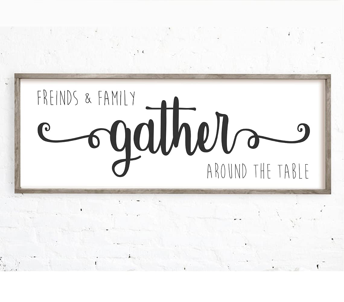 Farm Sign Gather Art Wood Framed Rustic Farmhouse Sign Wall Art Decor - Southern Charm Home Decor - Multiple Sizes Available - Made in USA by Small Business 10" x 25"