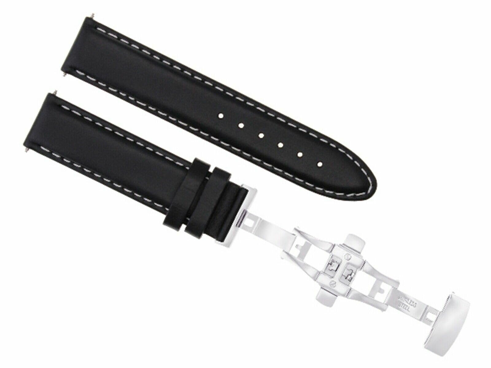 Ewatchparts 20MM SMOOTH LEATHER WATCH BAND STRAP BRACELET DEPLOYMENT CLASP COMPATIBLE WITH IWC BLACK WS