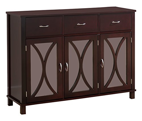 Kings Brand Furniture - 3-Door Sideboard Buffet Server Cabinet, Mirrored Doors/Espresso