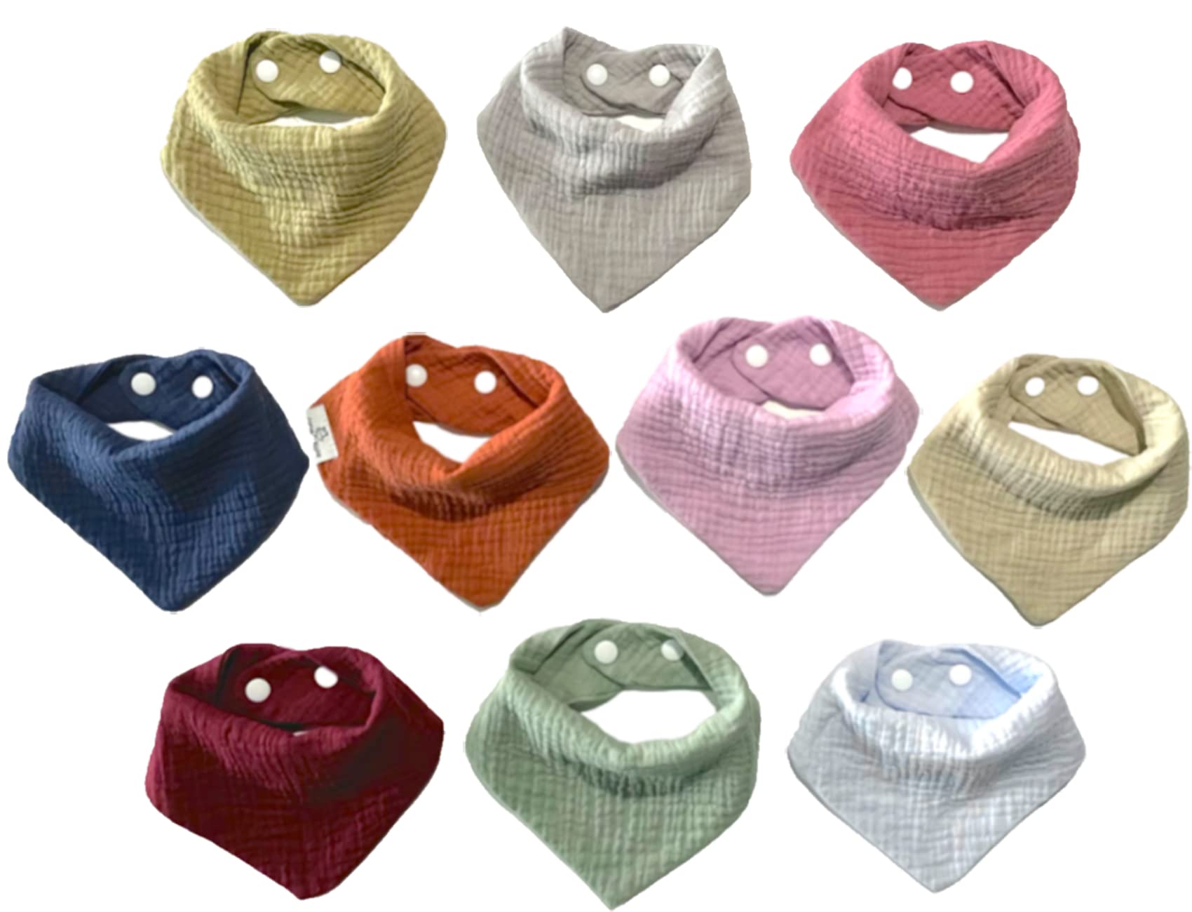 Jane and Kate - Baby Bibs 100% Cotton Newborn Toddler Drool Cloth Bibs For Unisex, Boy, Girl 0-18 Months | Muslin Bandana With Snaps Teething Bibs | Multi Pack Set Of 10 Plain Solid Colors