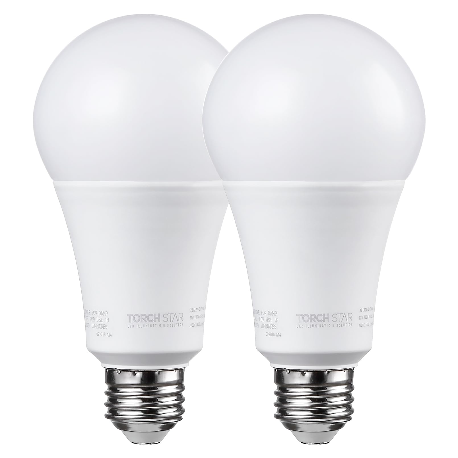 TORCHSTAR Dimmable A21 LED Light Bulbs, CRI 90, Super Bright LED Light Bulb 100W Equivalent, 17W, UL & Energy Star Listed, 25,000hrs, E26 Standard Base, No Flicker, 1600lm, 2700K Soft White, Pack of 2