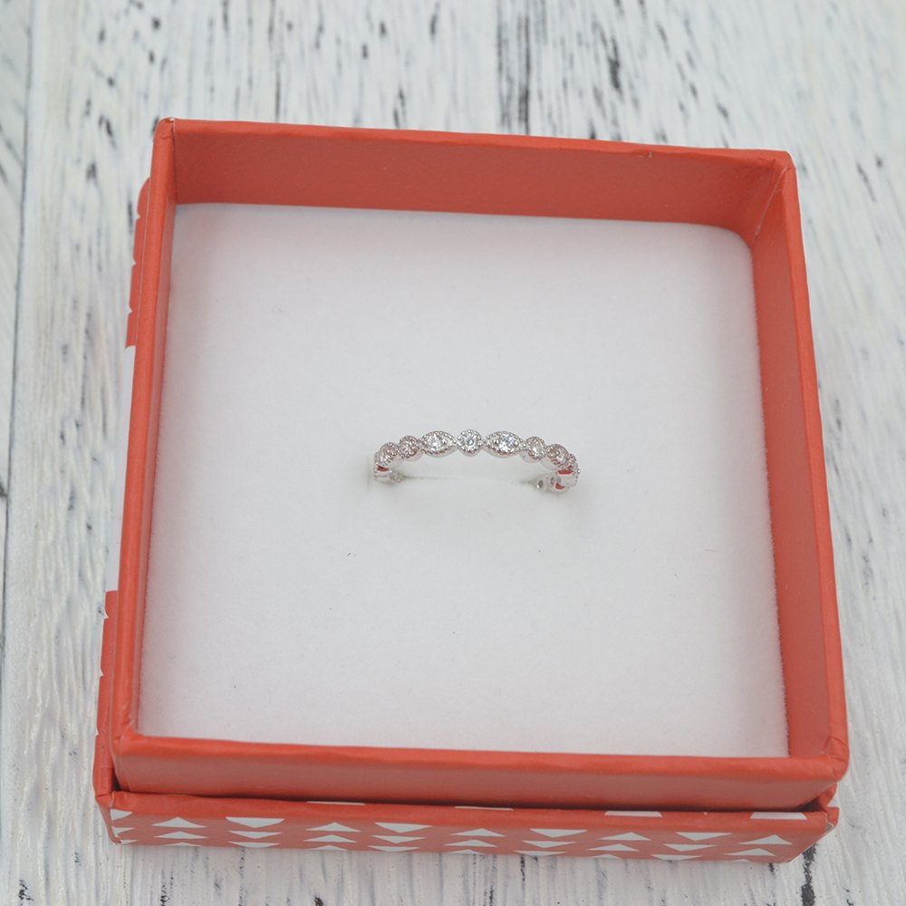 espere Milgrain Marquise & Round Cubic Zirconia Half Eternity Ring Stacking Infinity Wedding Band Sterling Silver Rings Rhodium Plated Size 7