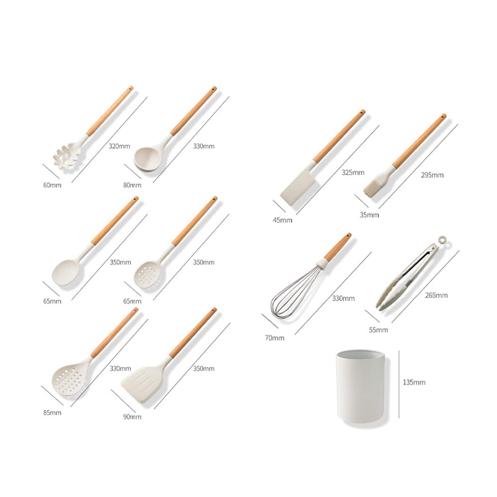 dsfen Silicone Cooking Utensil Set Non-stick Kitchen Utensils Set 10 PCS Heat Resistant Kitchen Tools with Wooden Handle