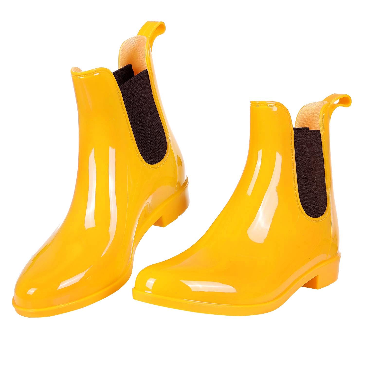 Evshine Women's Short Ankle Rain Boots Lightweight Chelsea Rain Boots Rubber Waterproof Booties, Yellow (EU40