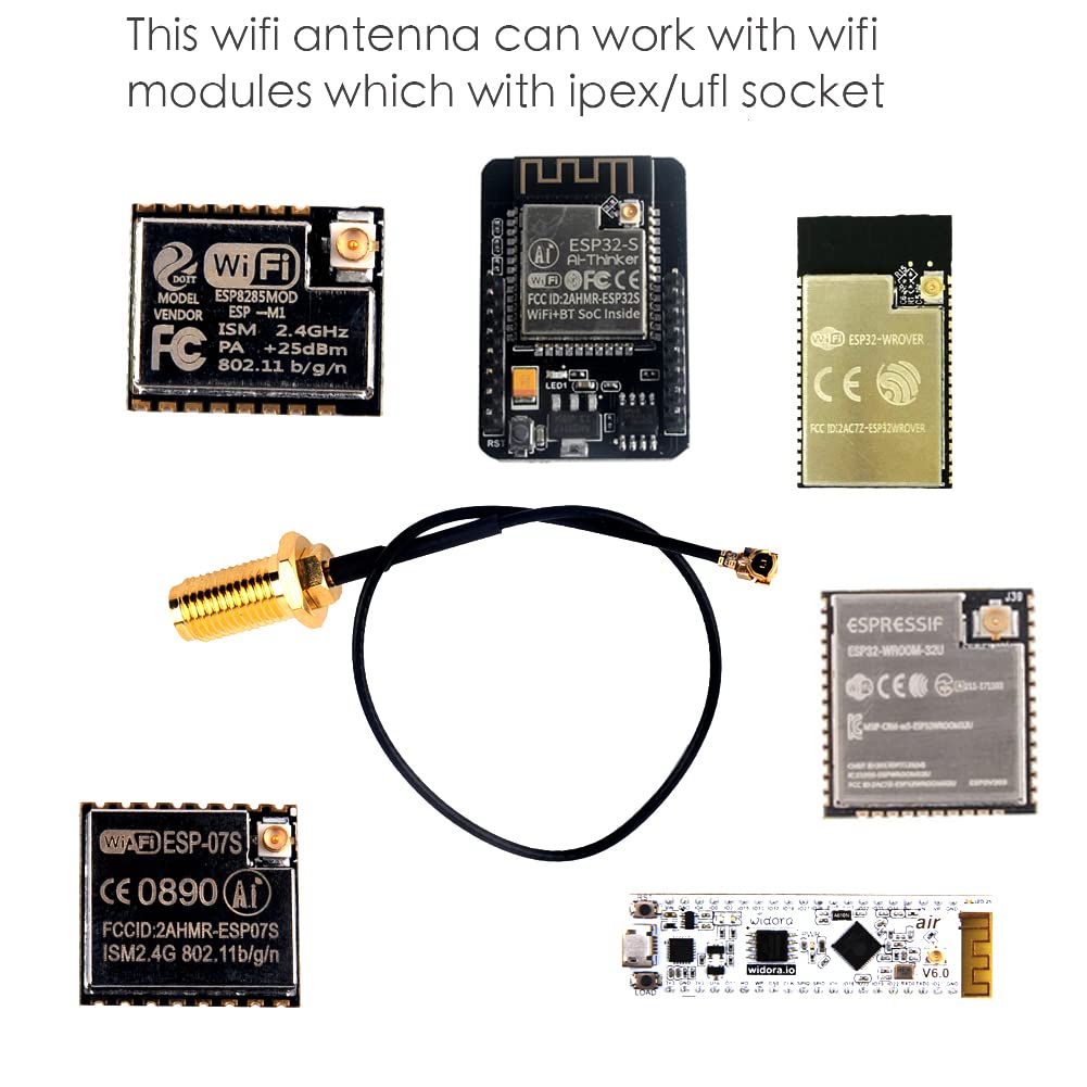 DIYmall 2.4G WiFi Antenna with U.FL to Female SMA Cable, 3DBI Gain Antenna for Arduino Wemos D1 M1 ESP8266 ESP32 ESP-07 2pcs