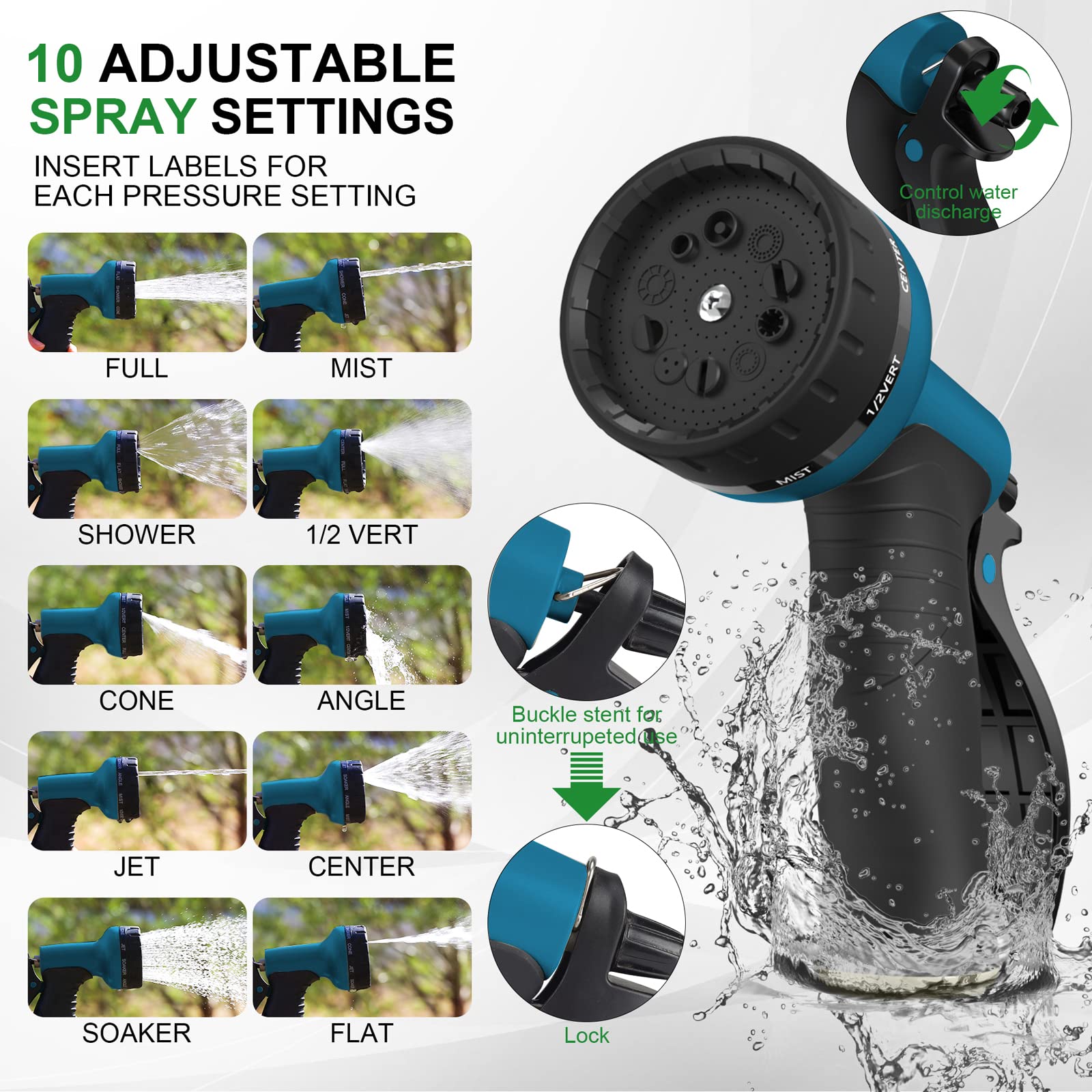 Expandable Garden Hose 100ft - New Patented Water Hose with 40 Layers of Innovative Nano Rubber Real Leak-Proof 10-Function Spray Nozzle Lightweight, Durable, Flexible (Green)