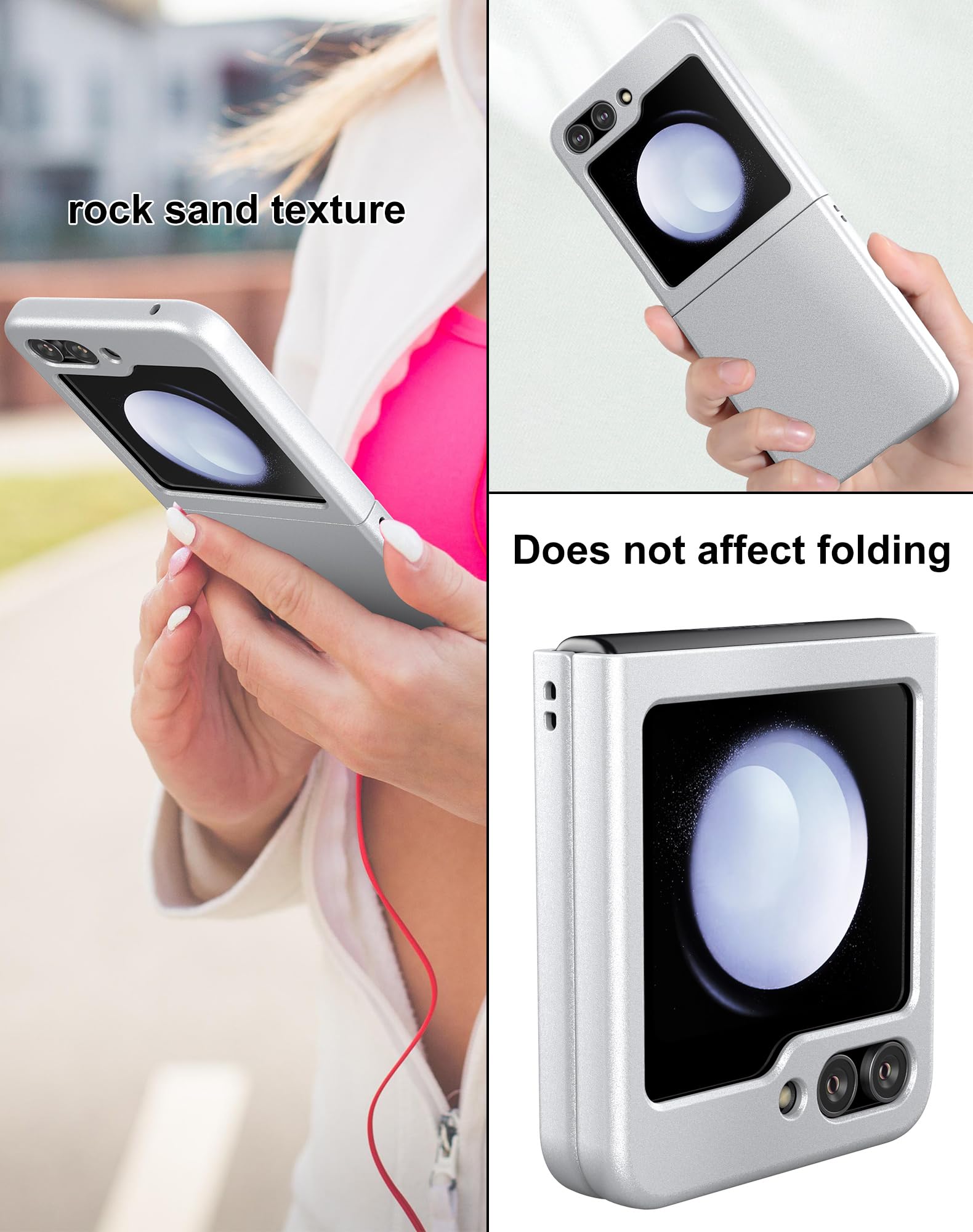 Eastcoo Slim Fit Galaxy Z Flip 5 Case, [Hard PC Back] [Frosted Feel] [Wireless Charging Support] Lightweight Shockproof Case Cover for Samsung Galaxy Z Flip5 (2023), Silver