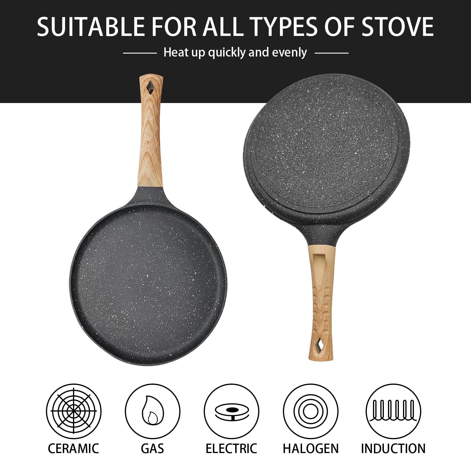 JUSTUP 11 Inch Nonstick Skillet Pan, Aluminum, Electric Stovetop Compatible, Suitable for Pancakes, Tortillas, Omelette, Egg Pan
