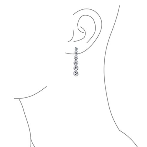 Elegant Bridal Sterling Silver AAA CZ Linear Drop Earrings With Geometric Bubble Design For Women Wedding, Prom Cubic Zirconia In A Bezel Set Round Shape.