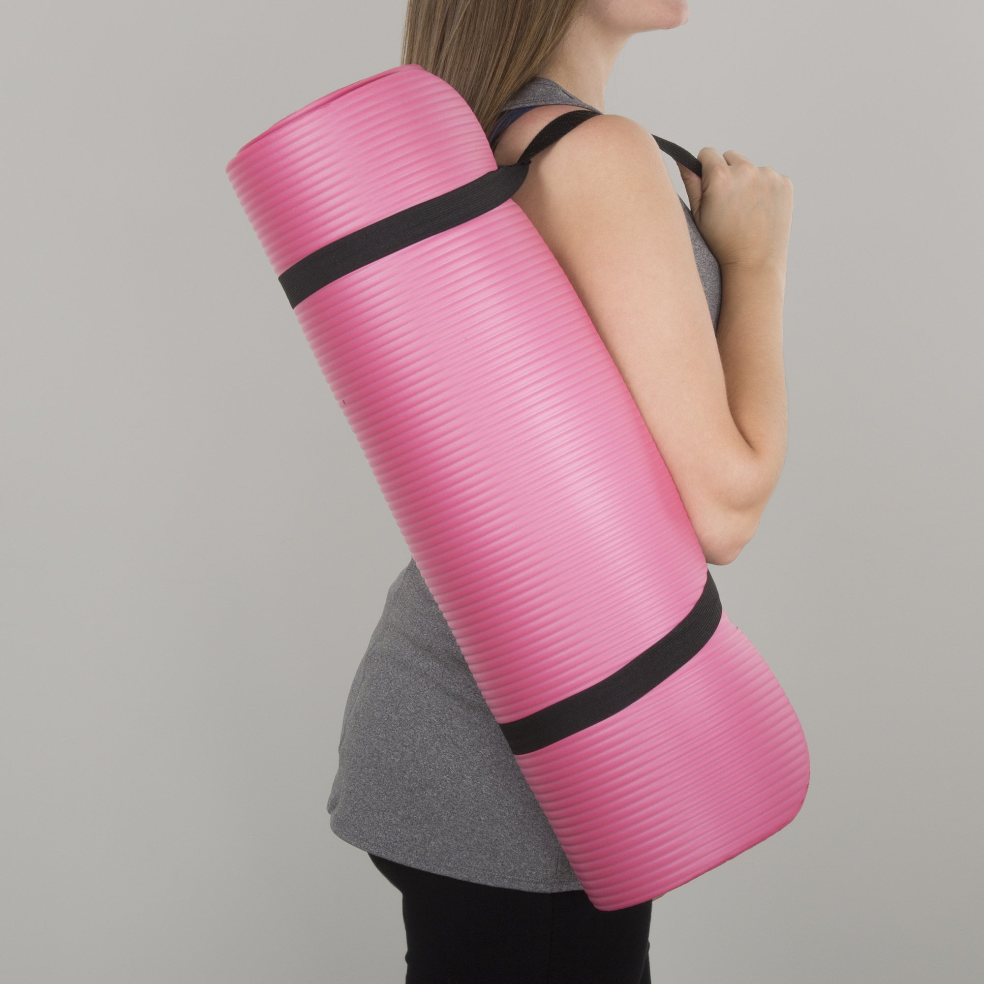 Extra-Thick Yoga Mat - Durable Exercise Foam Mat with Carry Strap for Gym Sessions, Fitness Training, Workout Equipment, and Pilates by Wakeman (Red)