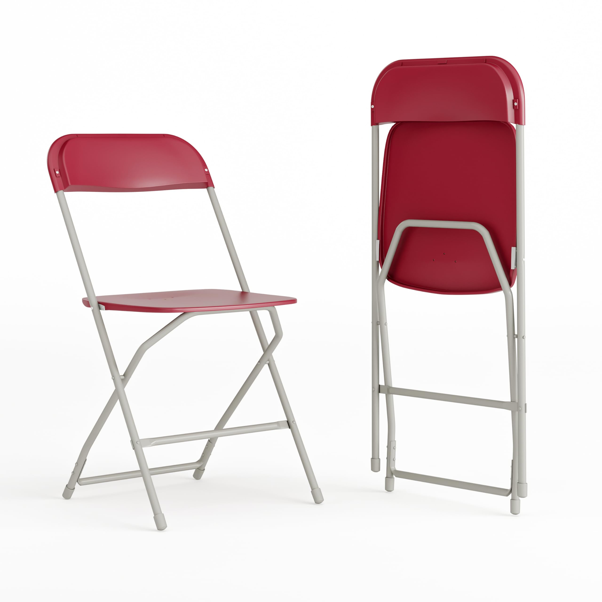 EMMA + OLIVER Set of 2 Plastic Folding Chairs - 650 LB Weight Capacity Lightweight Stackable Folding Chair in Red
