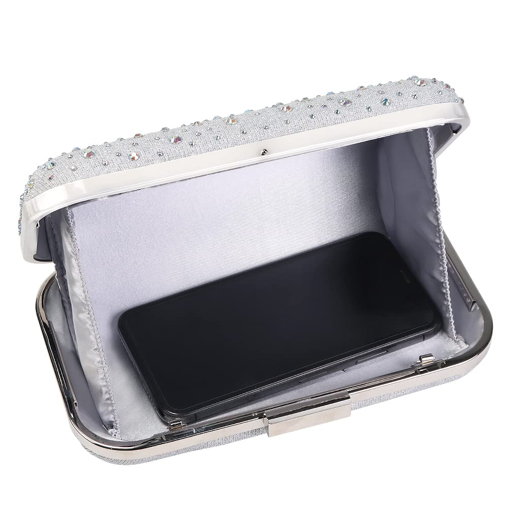 kencome Women's Clutch Handbags Crystal Bag Crossbody Bags Blingbling Sparkle Clutch (Silver)