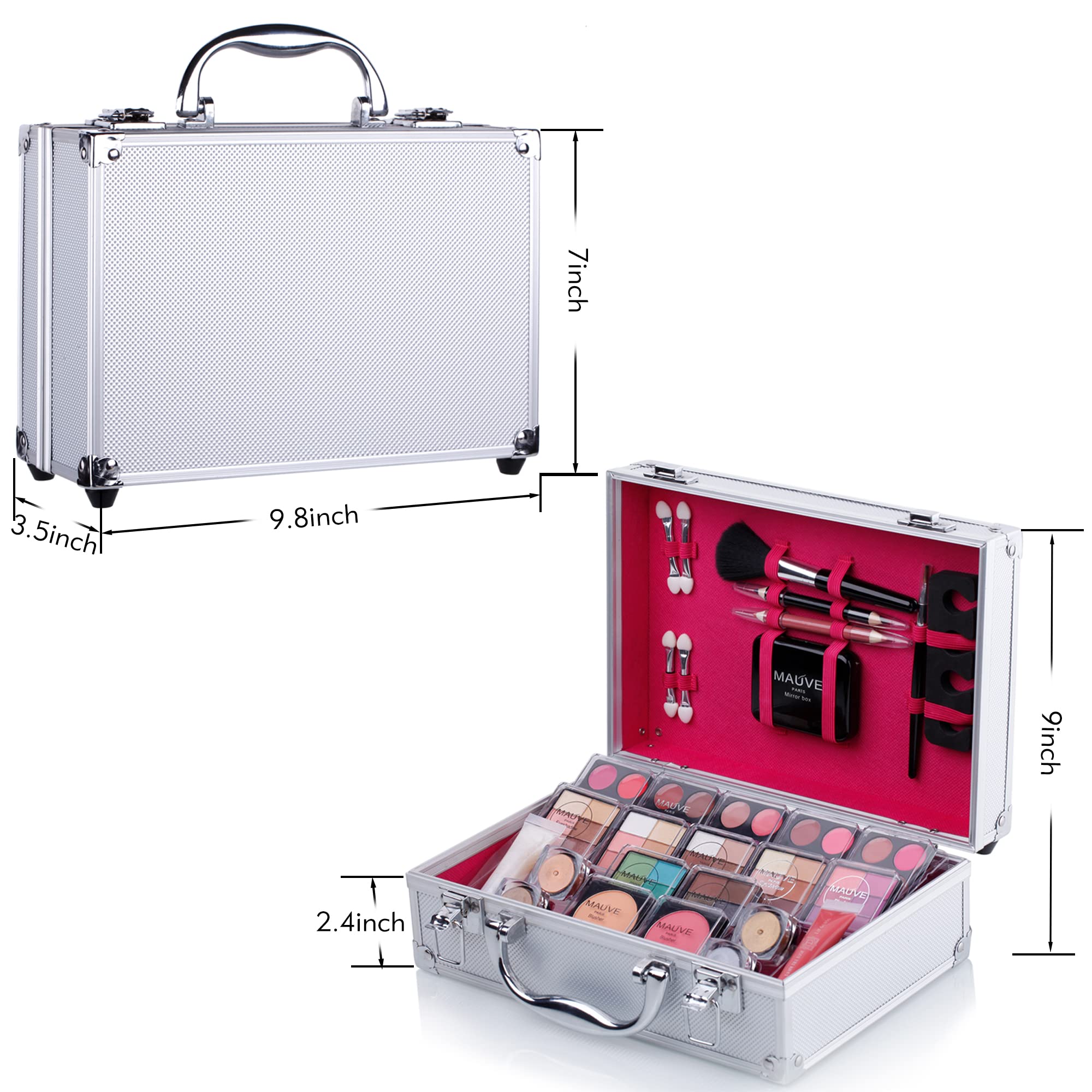 DUER LIKA Makeup Kit for Girls and kids 8-12 Carry All Makeup Train Case with Pro Makeup for Teens Women Full Starter Cosmetics Set (SILVER)
