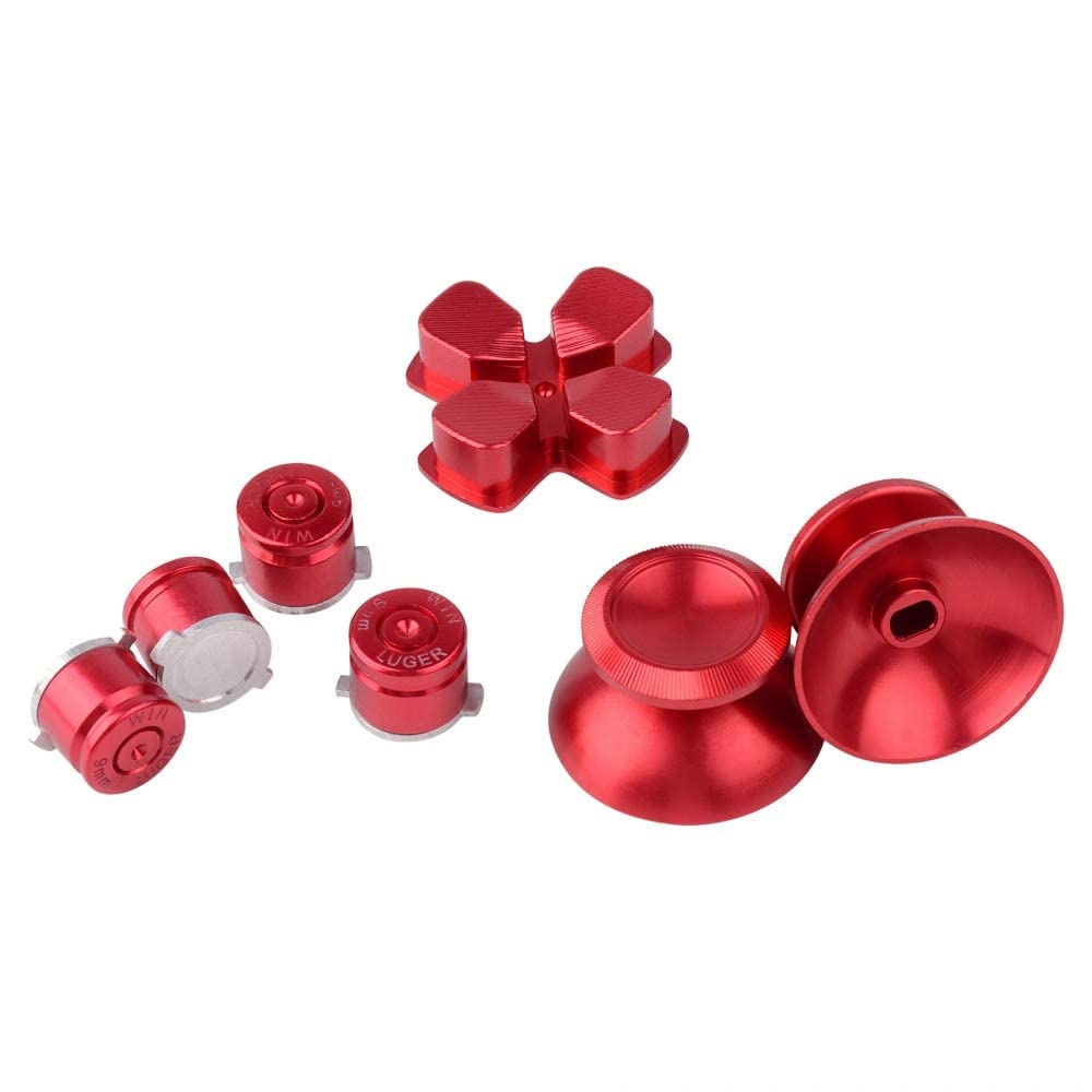 eXtremeRate Red Aluminum Analog Thumbsticks & Bullet Buttons & D-pad Replacements Kits Metal Buttons for ps4 Slim Pro Controller