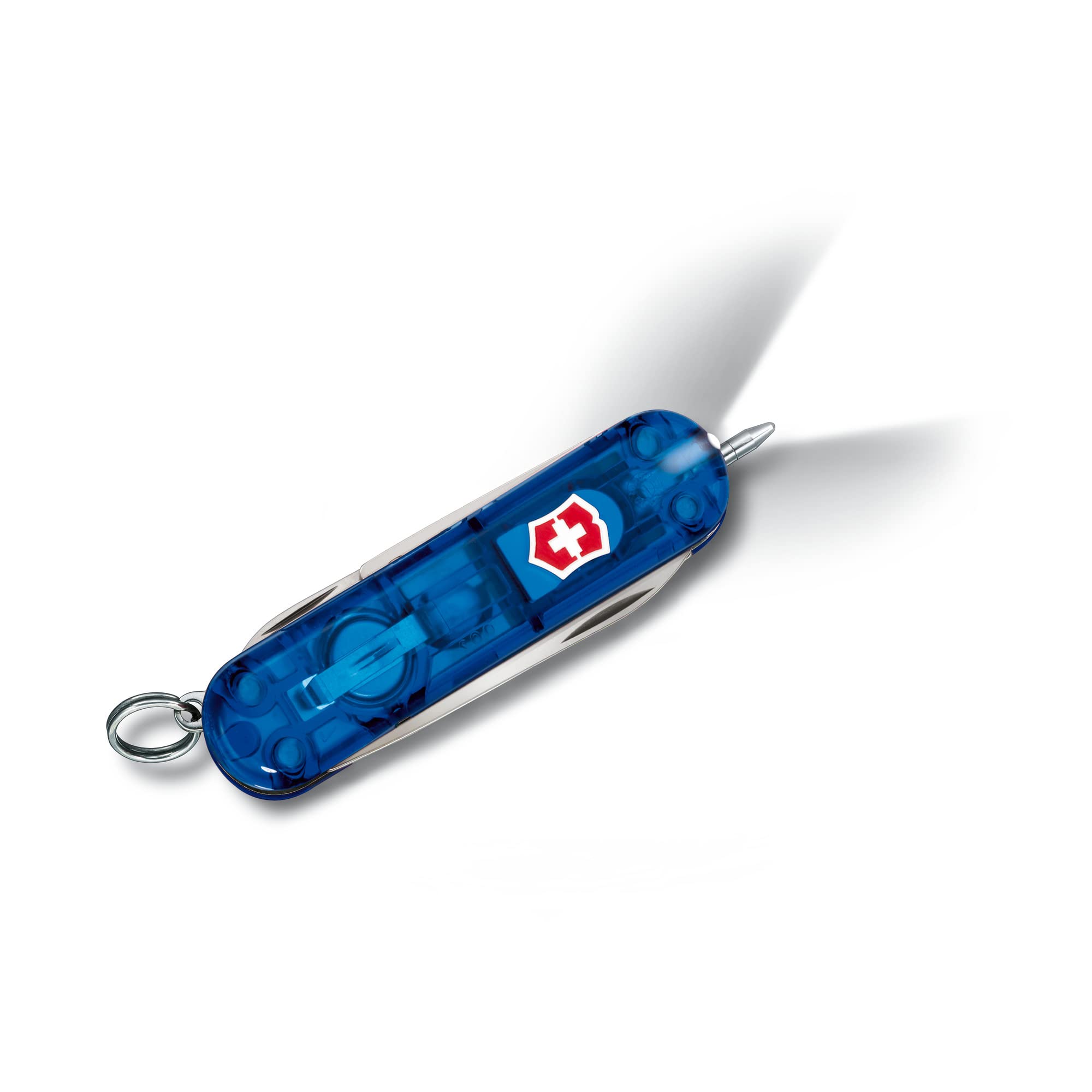 Victorinox Signature Lite Swiss Army Knife, Compact, 7 Functions, Swiss Made Pocket Knife with Pressurized Ballpoint Pen, LED and Key Ring - Sapphire