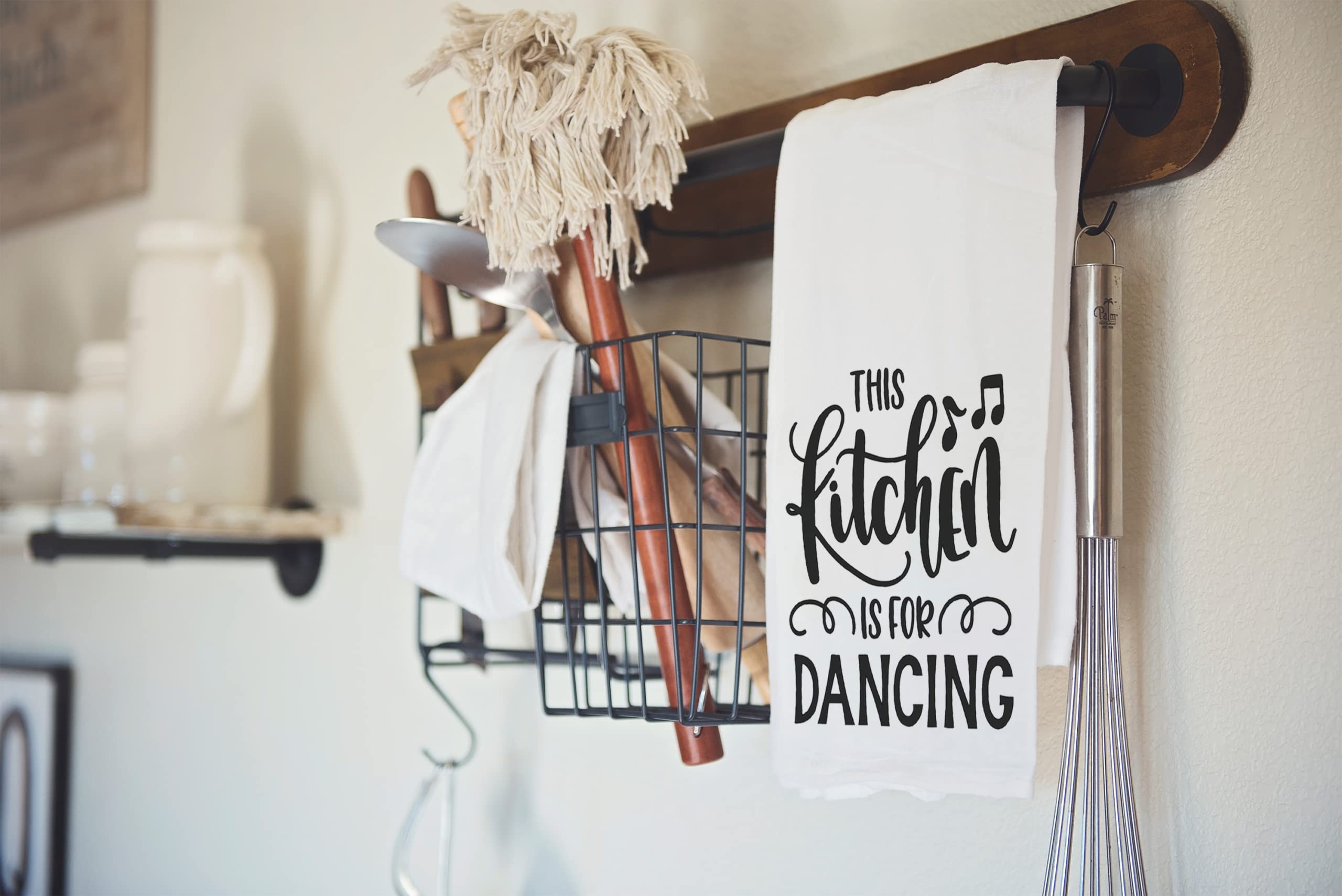 Handmade Funny Kitchen Towel - This Kitchen Is For Dancing - 100% Cotton Funny Hand Towel for Bathroom - 28x28 Inch Perfect for Housewarming-Christmas-Mothersā Day-Birthday Gift