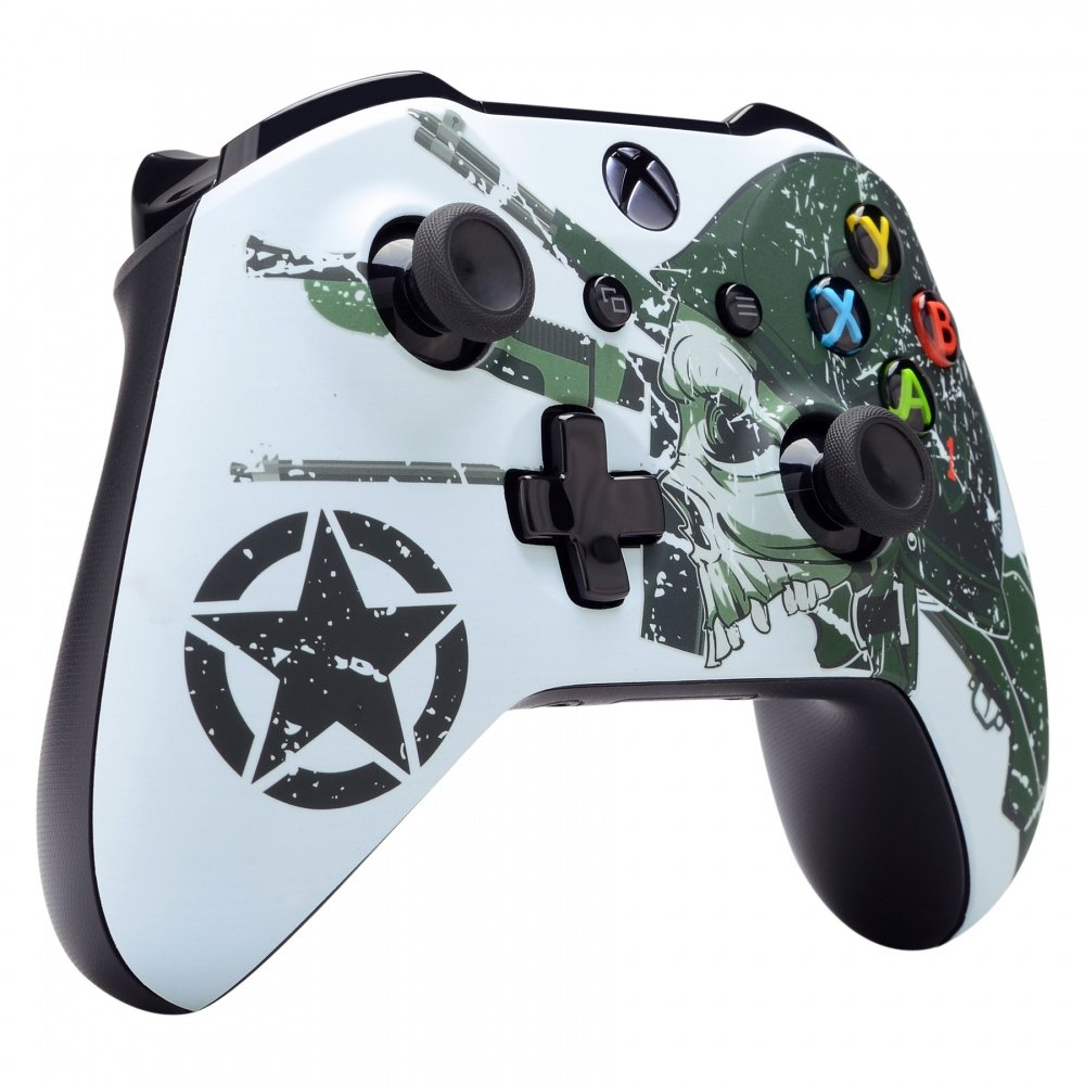 eXtremeRate WII US Army Skull Faceplate Cover, Soft Touch Front Housing Shell Case, Comfortable Soft Grip Replacement Kit for Xbox One S & Xbox One X Controller - Controller NOT Included
