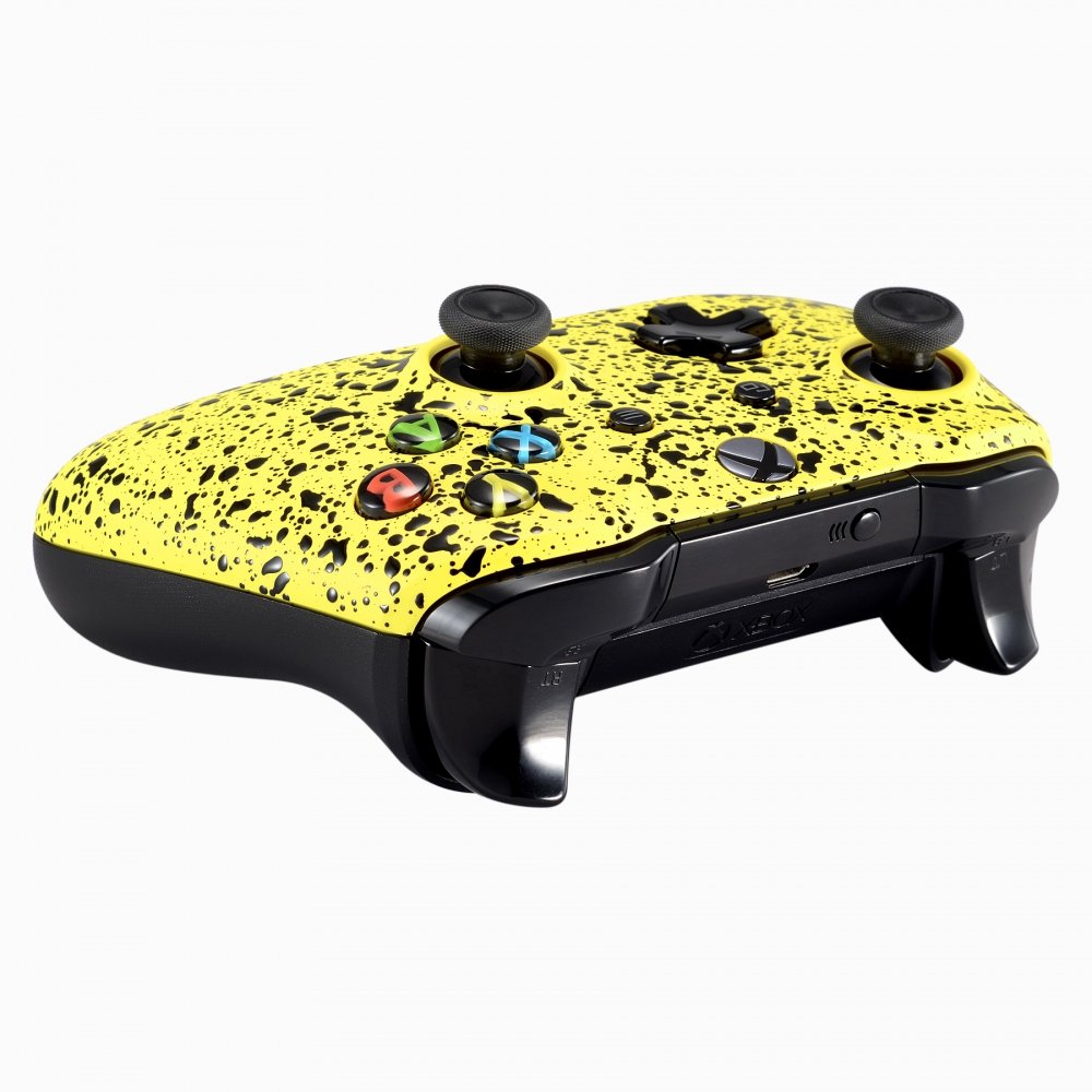 eXtremeRate Textured Yellow Faceplate Cover, 3D Splashing Front Housing Shell Case, Comfortable Non-Slip Replacement Kit for Xbox One Wireless Controller Model 1708 - Controller NOT Included