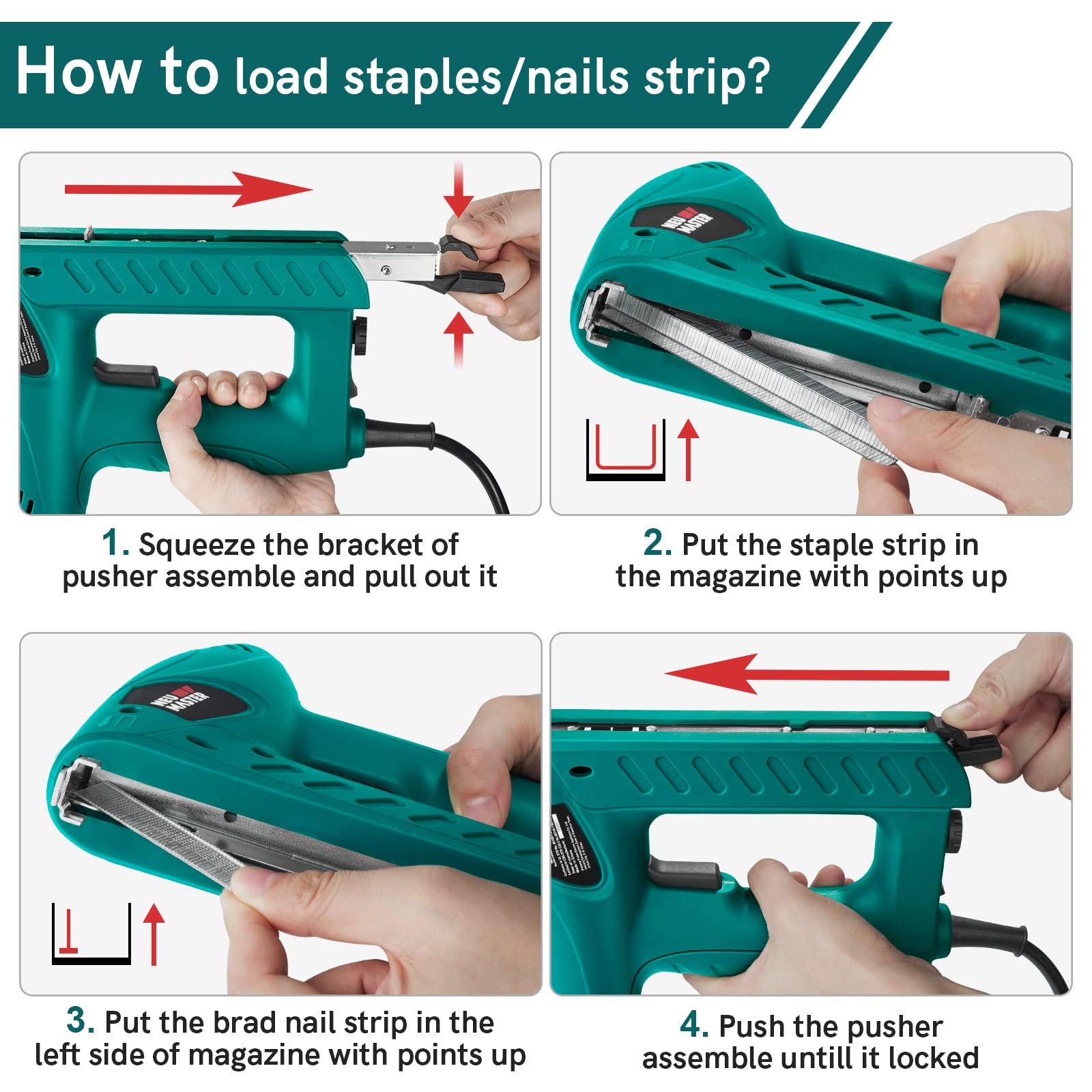 NEU MASTER Staple Gun with Contact Safety and Power Adjustable Knob(336pcs Staples and 200pcs Nails Included)and Premium Quality Standard T50 Staples and 18GA Brad Nails, 1508-Count