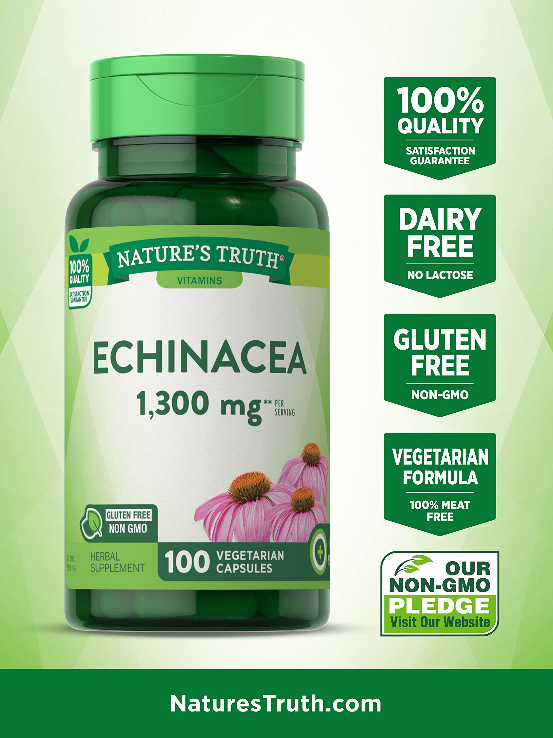 Echinacea Extract Capsules | 1300mg | 100 Count | Non-GMO & Gluten Free | by Nature's Truth